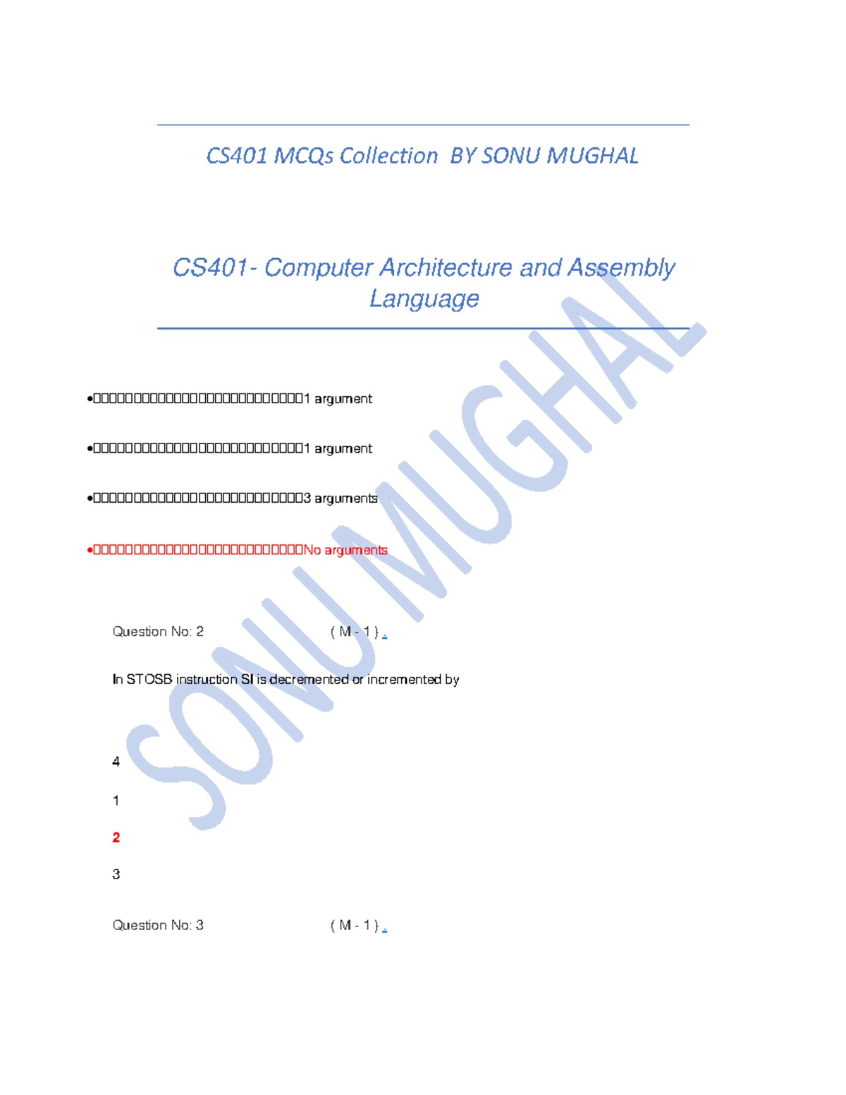 Cs401 mcqs collection by sonu mughal - Introduction to assembly language - VU - Studocu