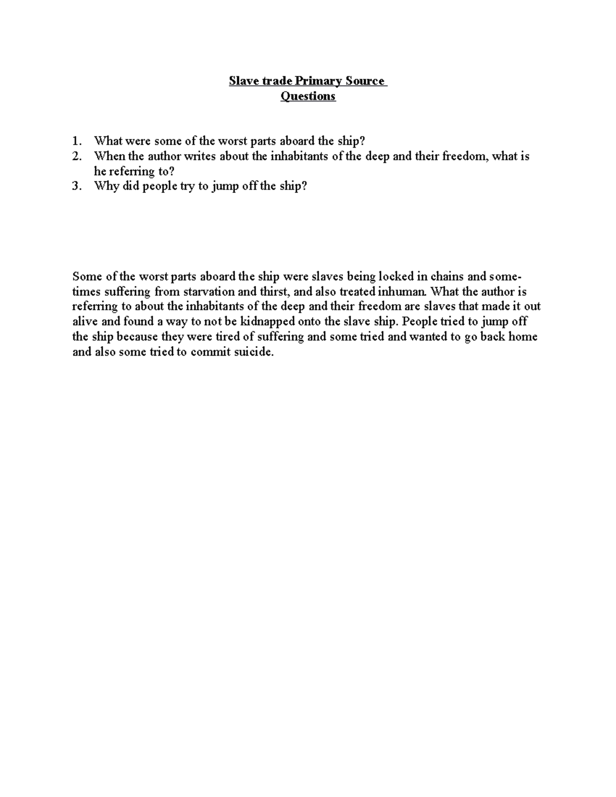 Primary Source Slave Trade - Slave trade Primary Source Questions 1 ...