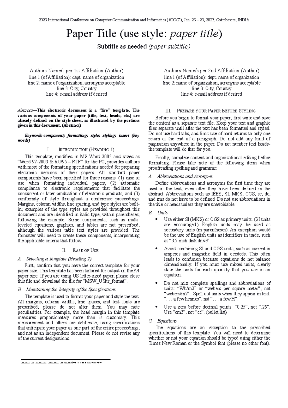 IEEE Conf Paper format - 2023 International Conference on Computer Communication and Informatics ...