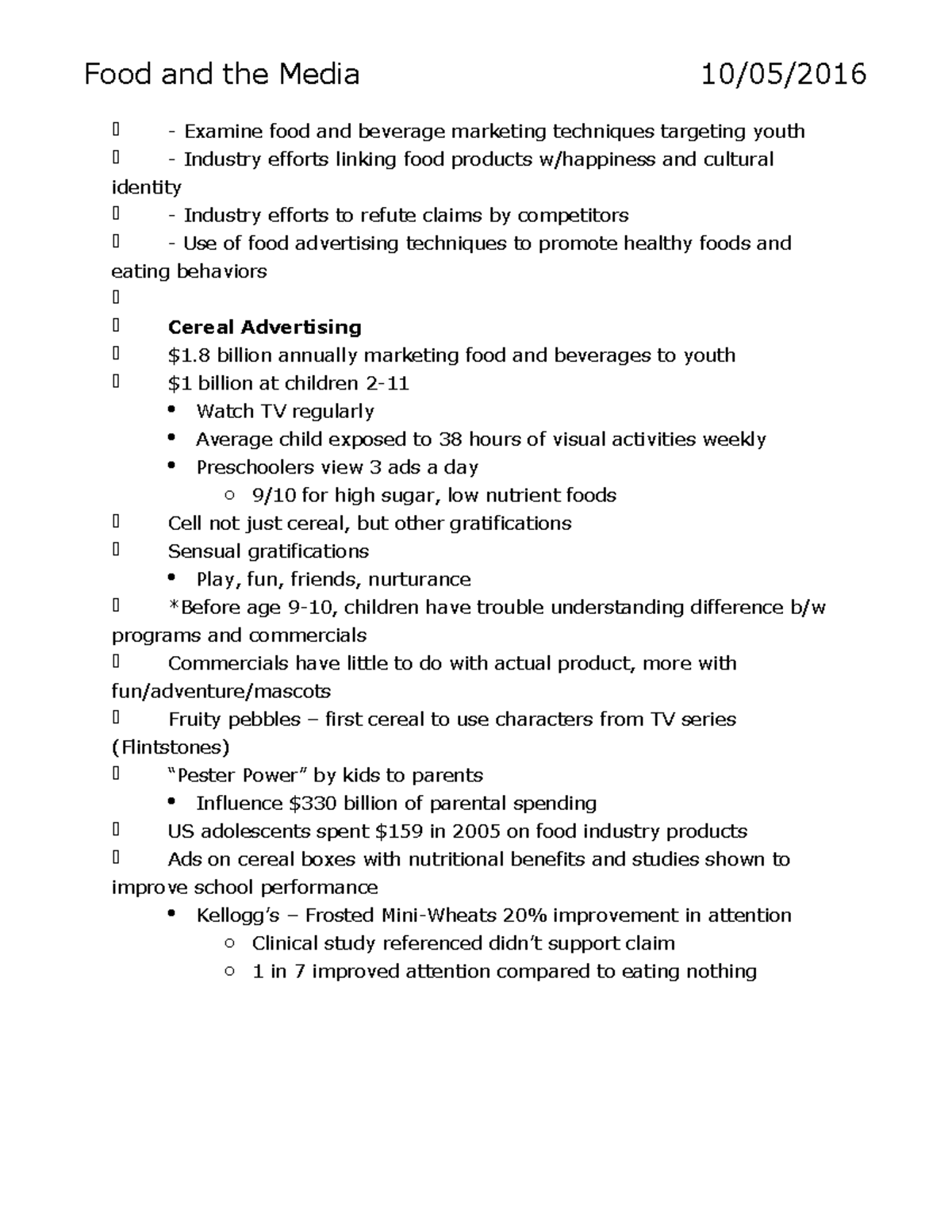 Lecture 11 - Food and the Media Examine food and beverage marketing ...
