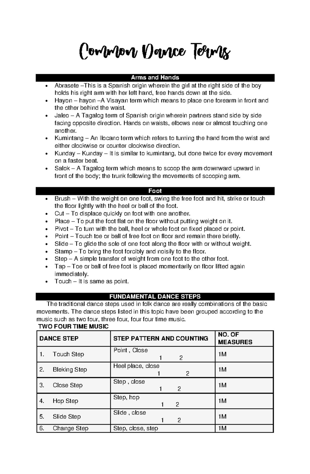 2.2 Common Dance Terms Physical Education Grade twelve PHEDE Dance ...