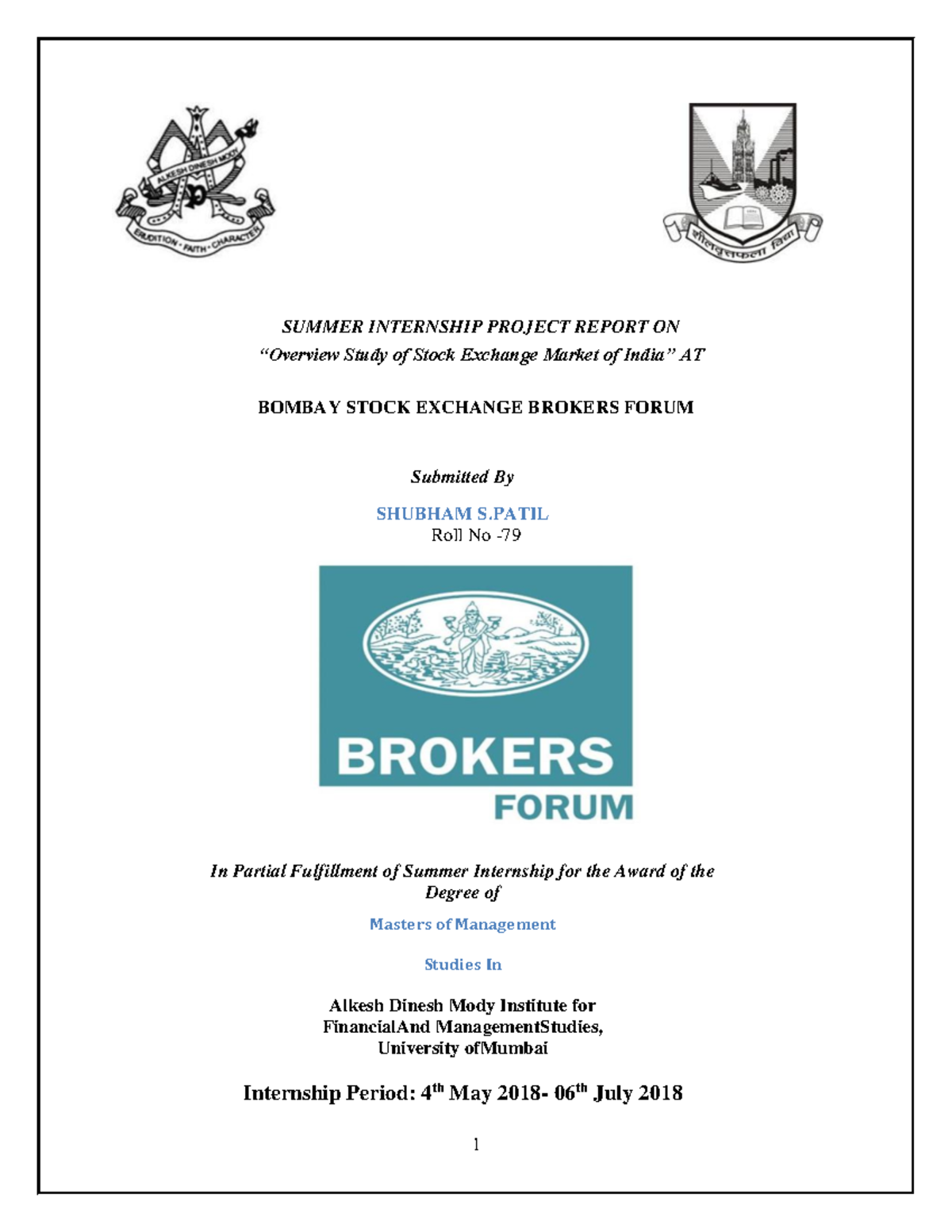 INTERNSHIP REPORT - Finance - SPPU - Studocu