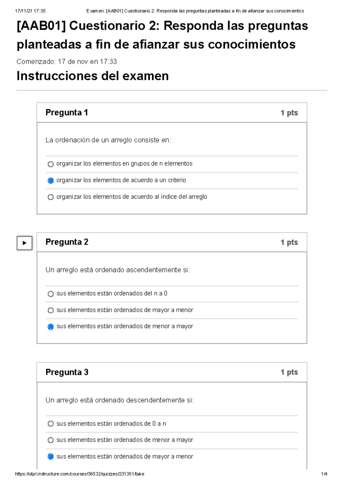 Examen [AAB01] Cuestionario 2 Responda las preguntas planteadas a fin de afianzar sus ...