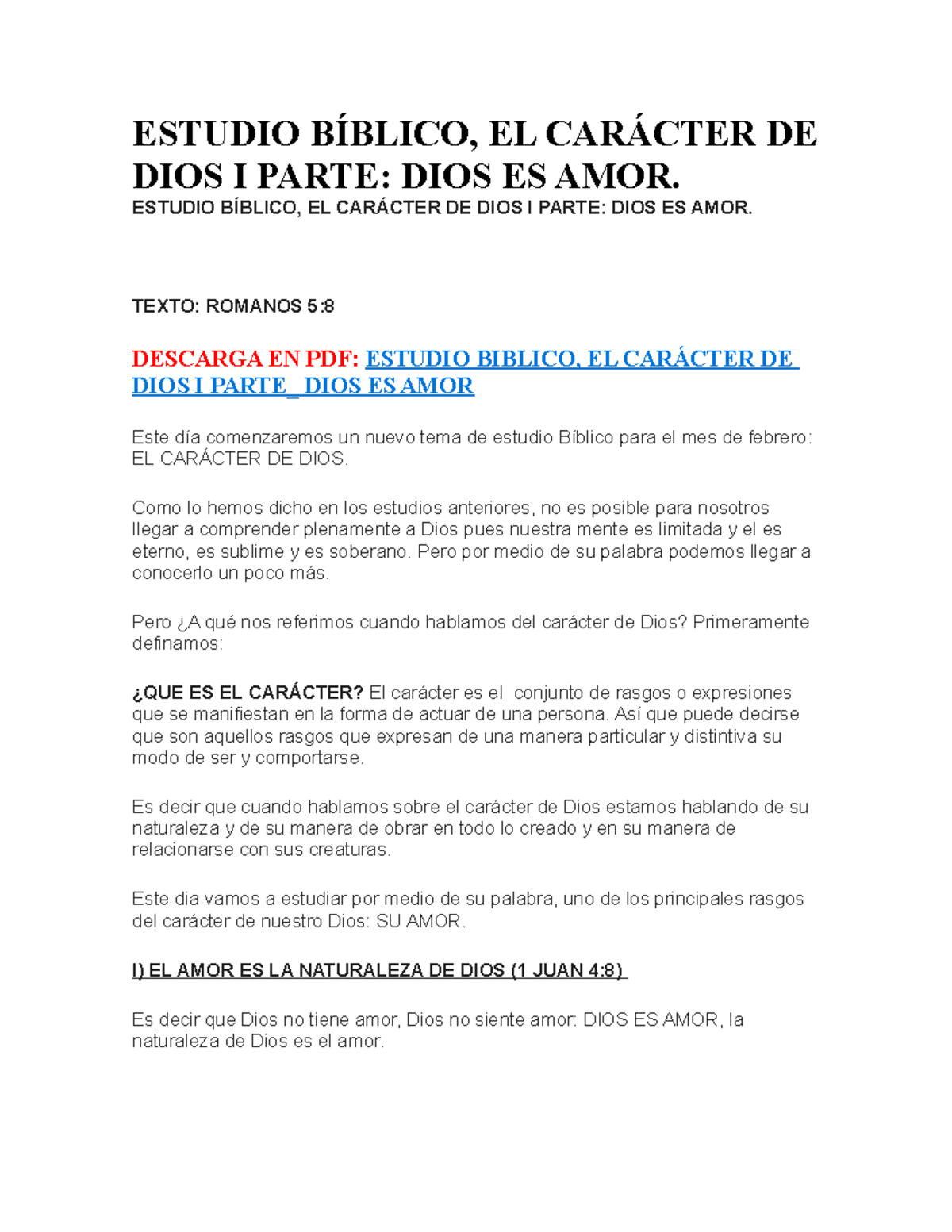 EL Caracter DE DIOS - dffg - ESTUDIO BÍBLICO, EL CARÁCTER DE DIOS I ...
