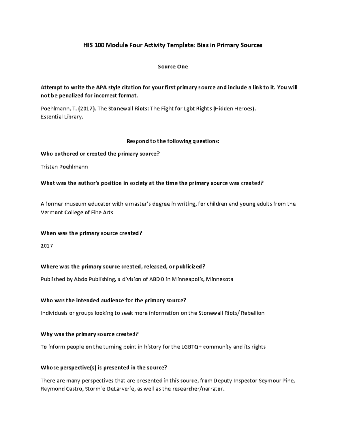 HIS 100 Module 4-1 - HIS 100 Module Four Activity Template: Bias in ...