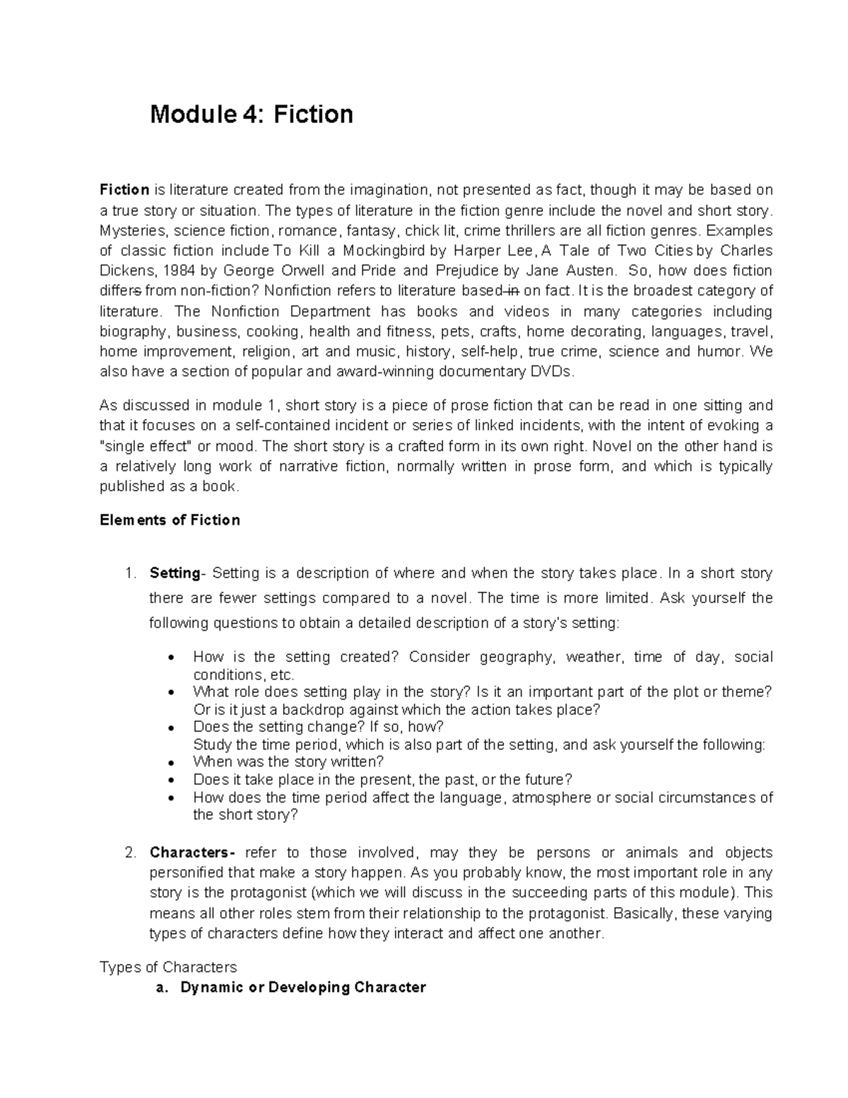 Lesson-3-Fiction - lesson 3 fiction - Module 4: Fiction Fiction is ...