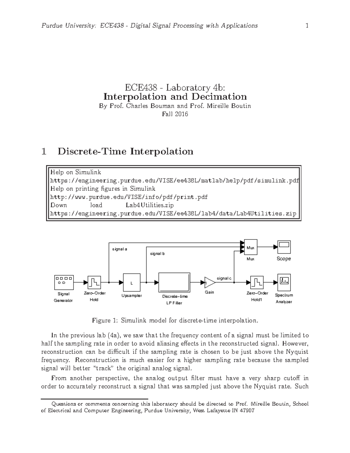 Lab interpollation decimator - ECE438 - Laboratory 4b: Interpolation and Decimation By Prof ...