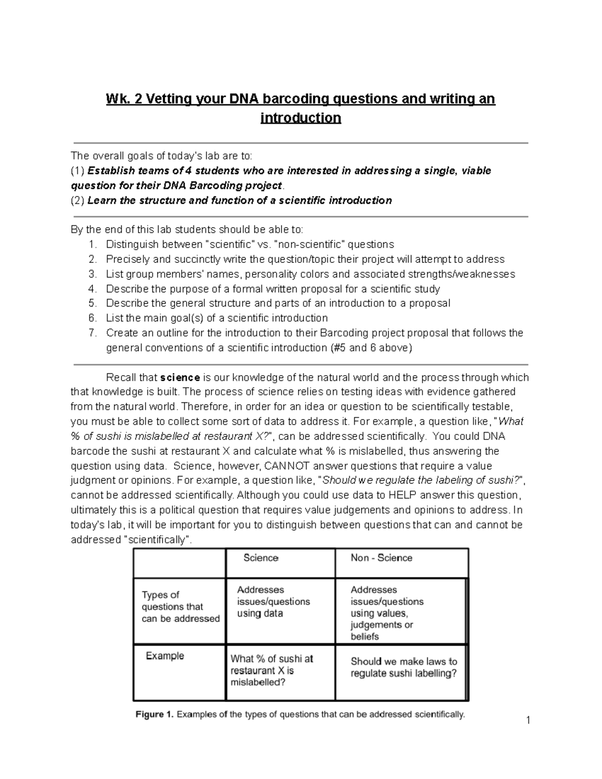 Print ME Wk. 2 - Vetting Questions - Wk. 2 Vetting your DNA barcoding ...
