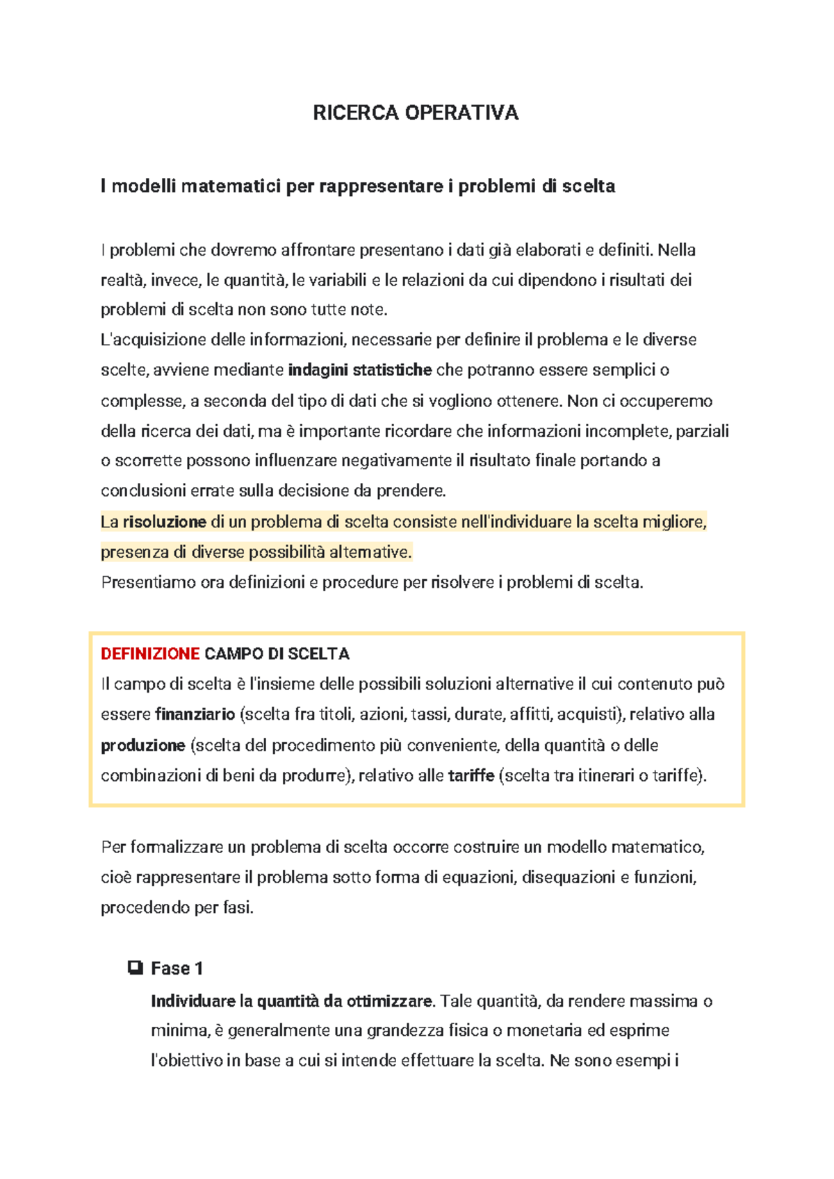 Problemi di scelta - matematica - RICERCA OPERATIVA I modelli ...