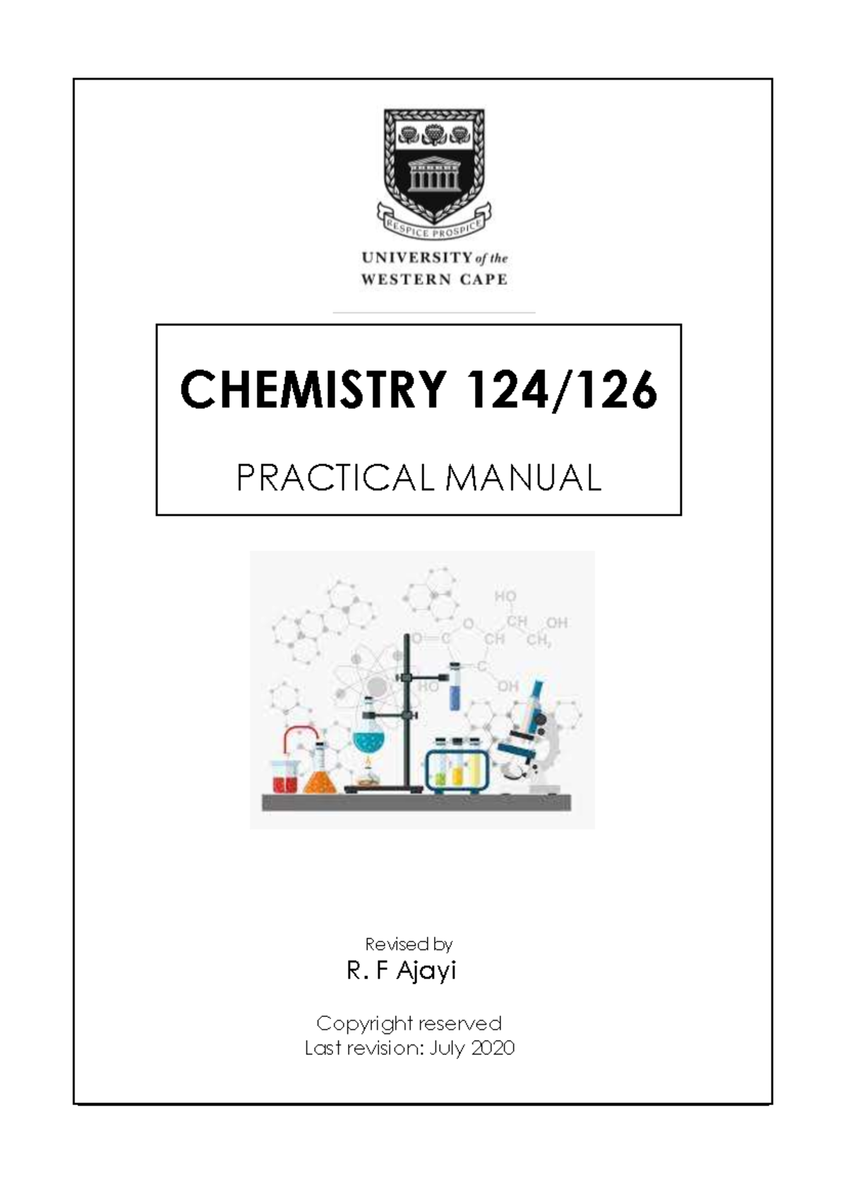 Practical+Manual+CHE124+2020-1 - CHEMISTRY 124/ PRACTICAL MANUAL Revised by R. F Ajayi Copyright ...