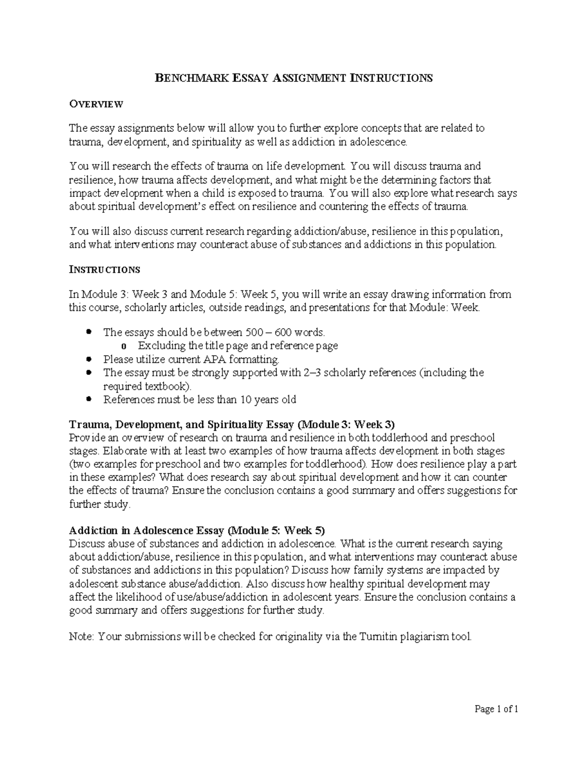 Benchmark Essay Assignment Instructions - BENCHMARK ESSAY ASSIGNMENT ...
