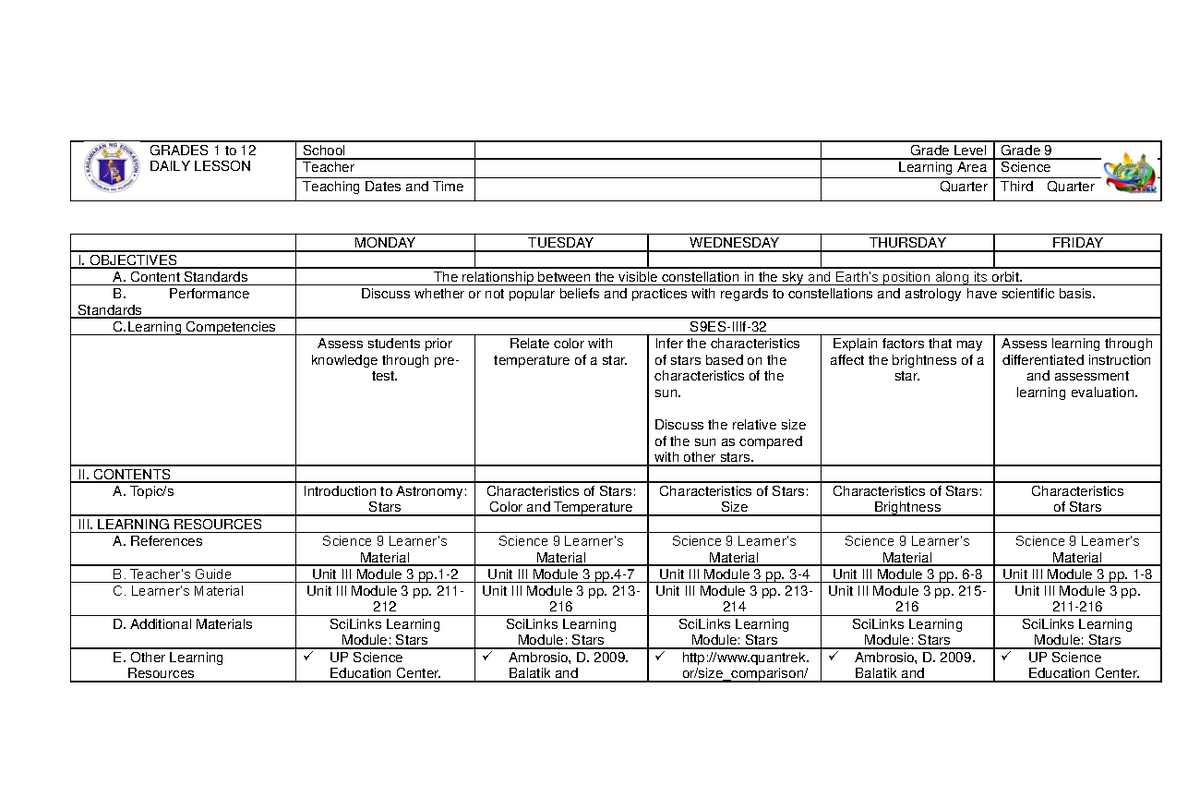 3RD MOD. PART 1 DLL 3RD QRTR G9 - GRADES 1 to 12 DAILY LESSON School ...