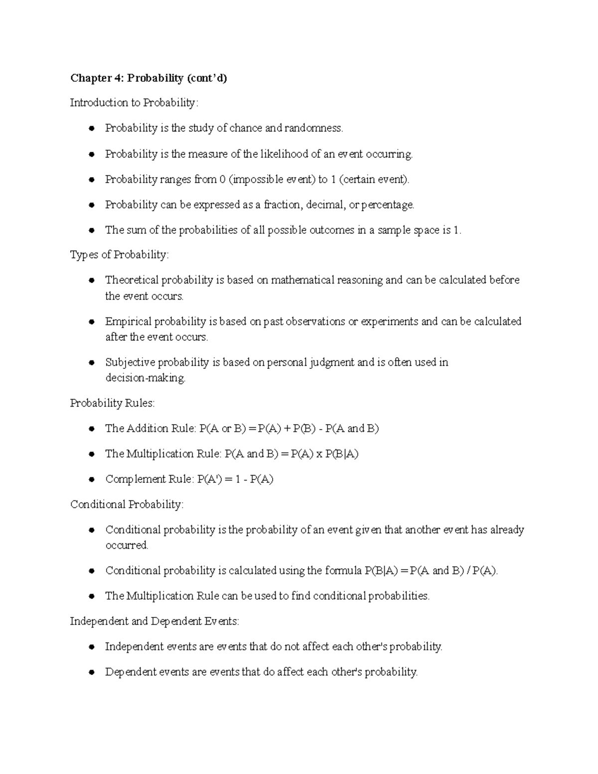 STAT 100 Chapter 4 - STAT 100 Notes for Ch 4 - Chapter 4: Probability ...