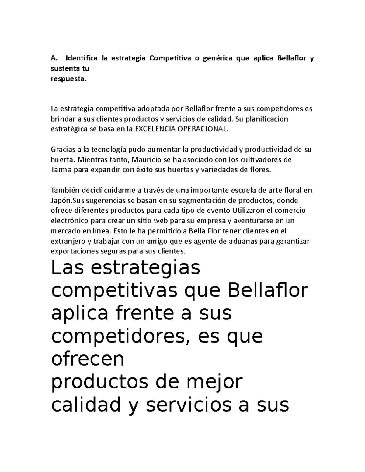 Bellaflor - xcdv - A tu Identifica la estrategia Competitiva o genérica ...