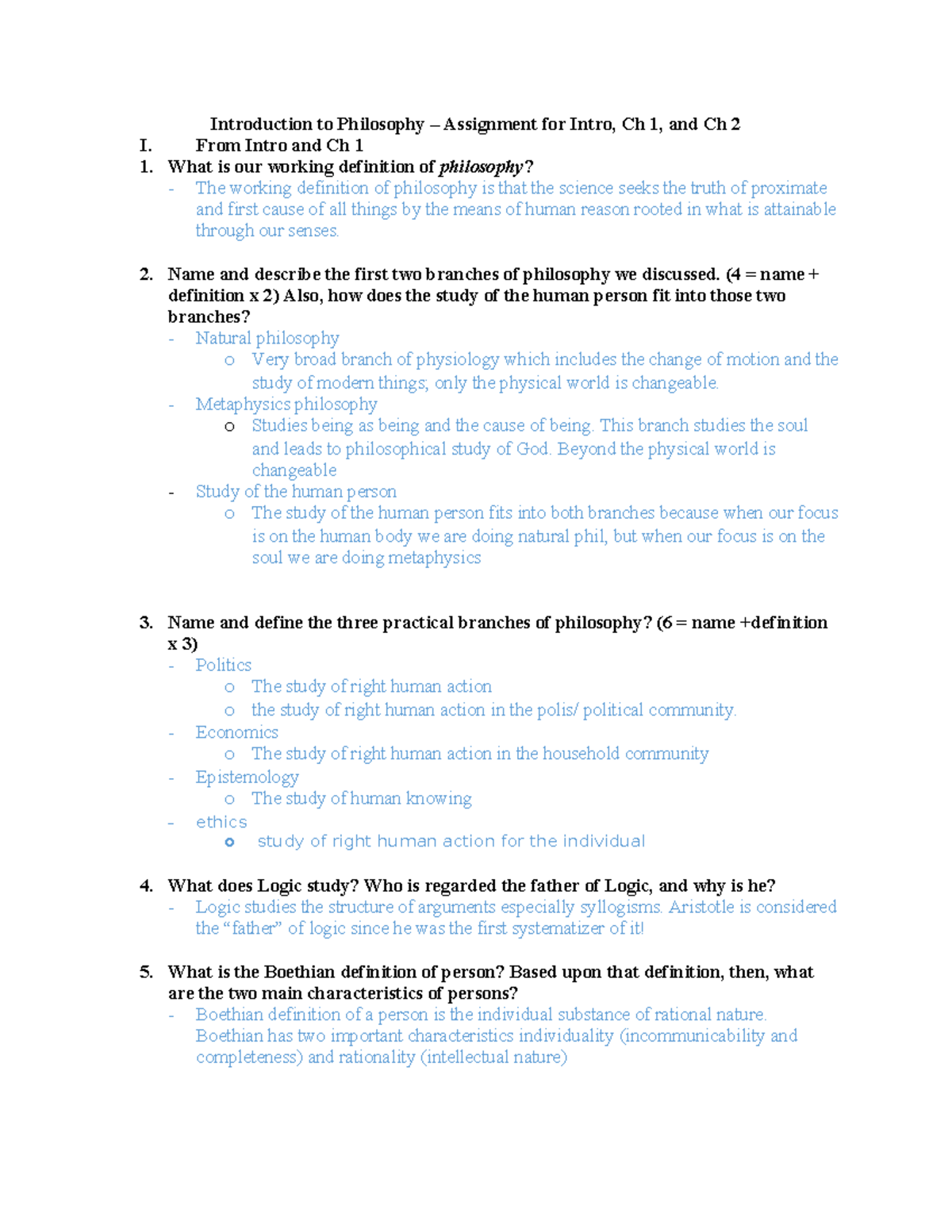 Ch 1, and Ch 2 homework - notes - Introduction to Philosophy ...