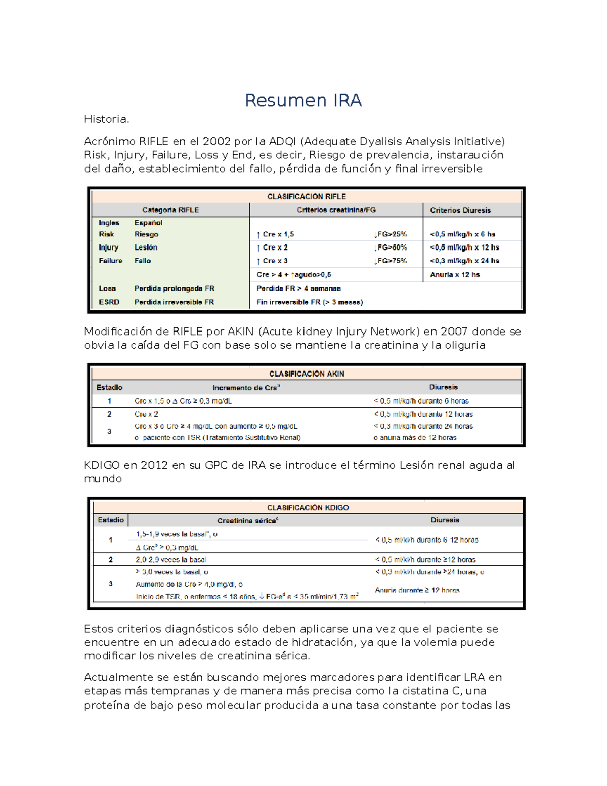 Resumen de IRA o Injuria Renal Aguda fisiopato - Resumen IRA Historia ...