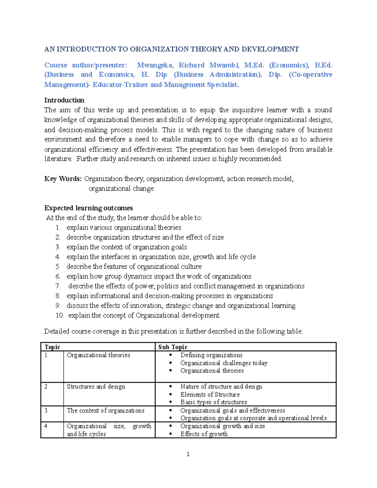 AN Introduction TO Organization Theory AND Development - AN ...