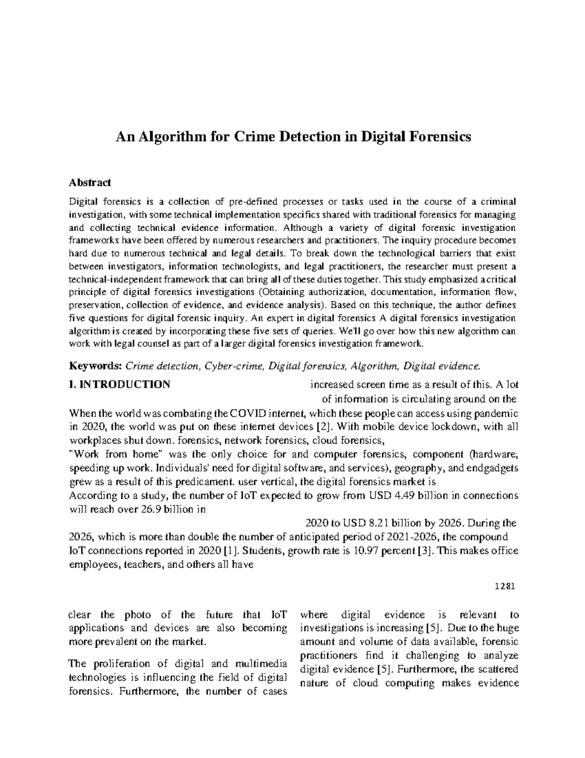 An Algorithm For Crime Detection In Digital Forensics An Algorithm