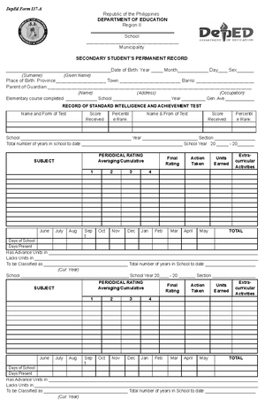 25820240 Dep Ed Form 137 A - DepEd Form 137-A Republic of the ...