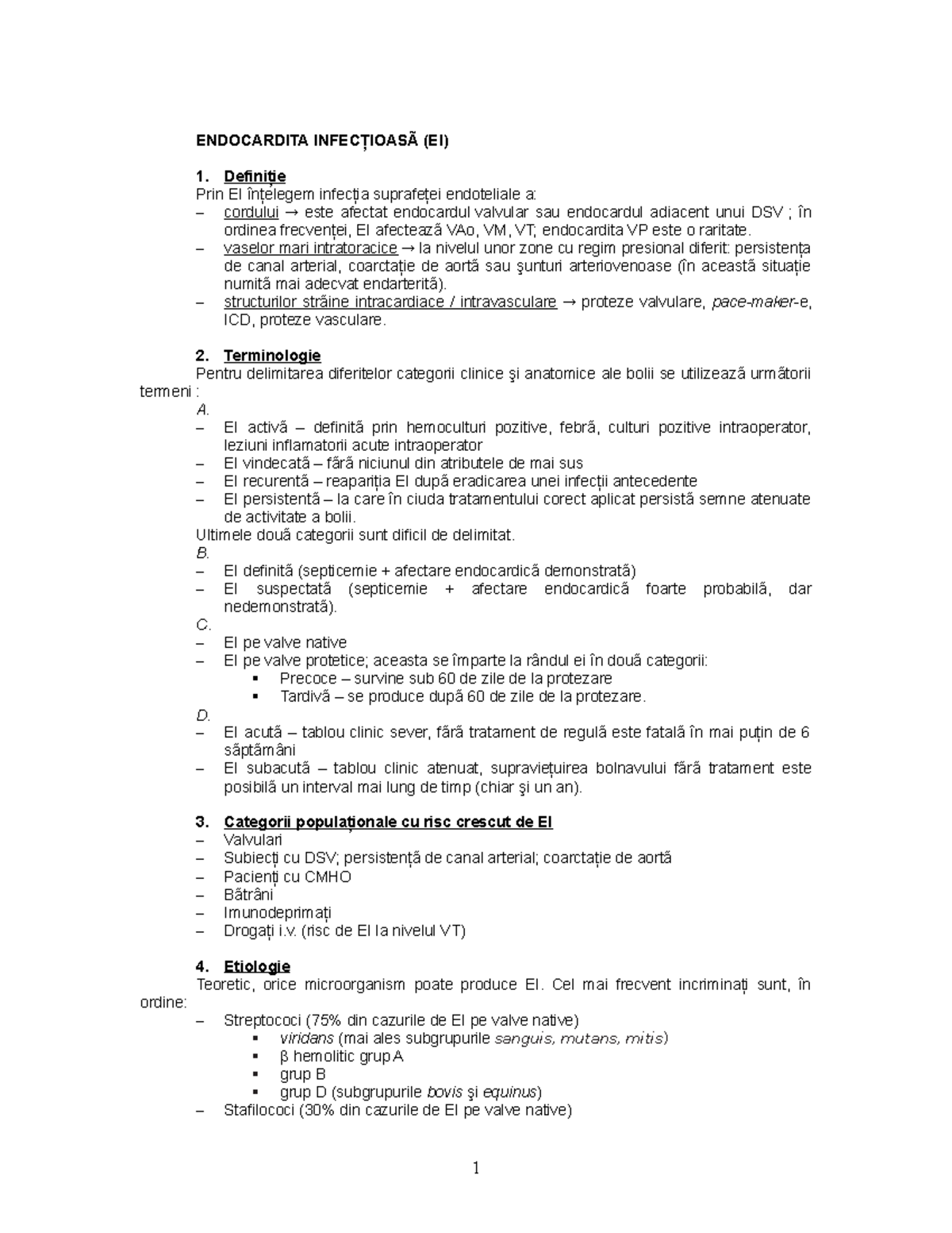 Endocardita infectioasa - ENDOCARDITA INFECŢIOASÃ (EI) 1. Definiţie ...