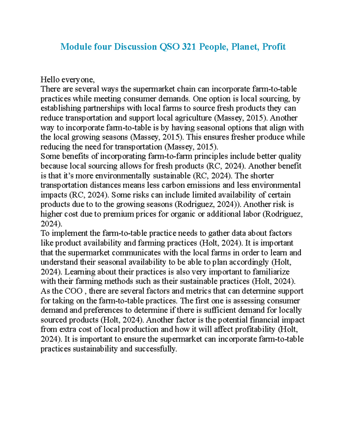 QSO discussion 4 Farm to Table - Module four Discussion QSO 321 People ...