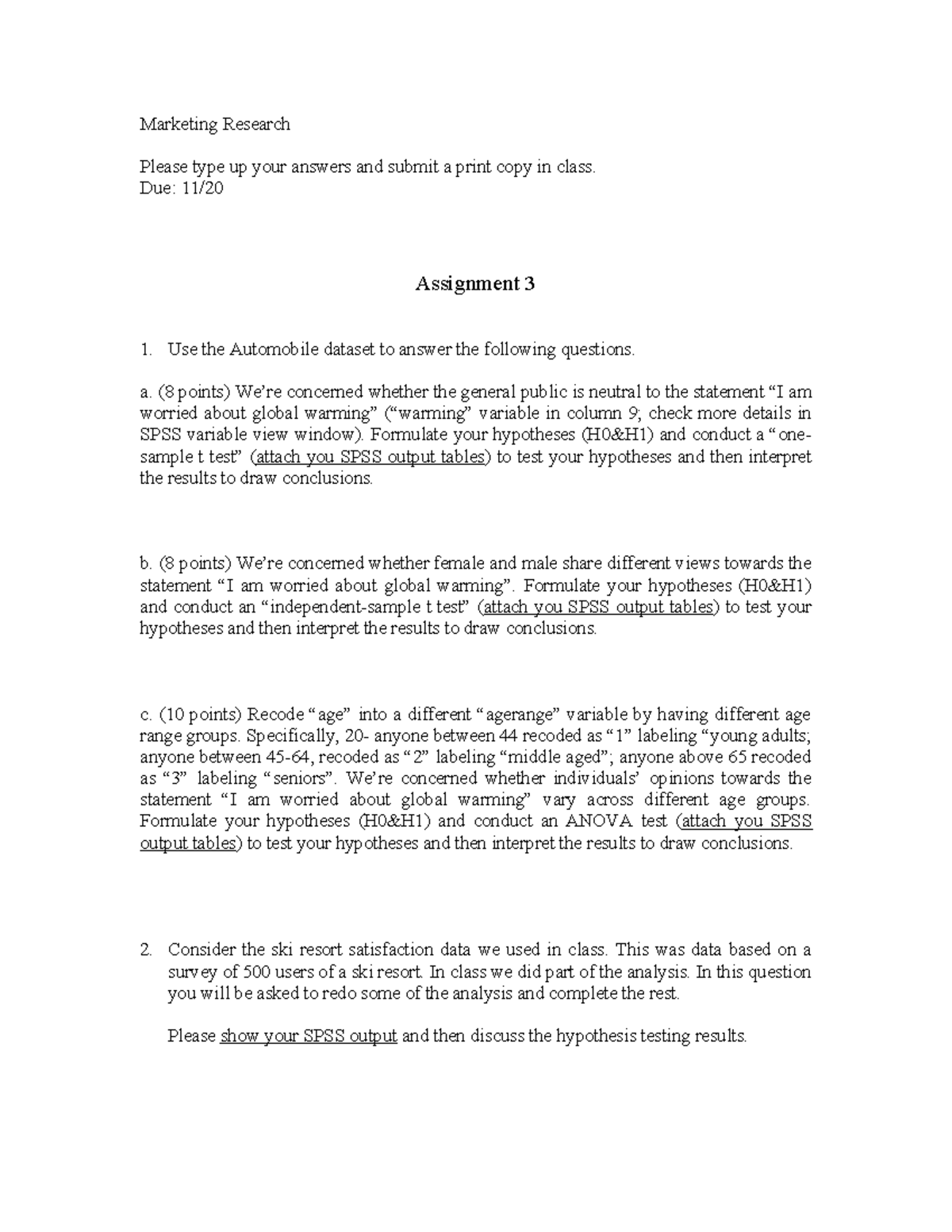 Assignment 3 - marking plan - Marketing Research Please type up your ...