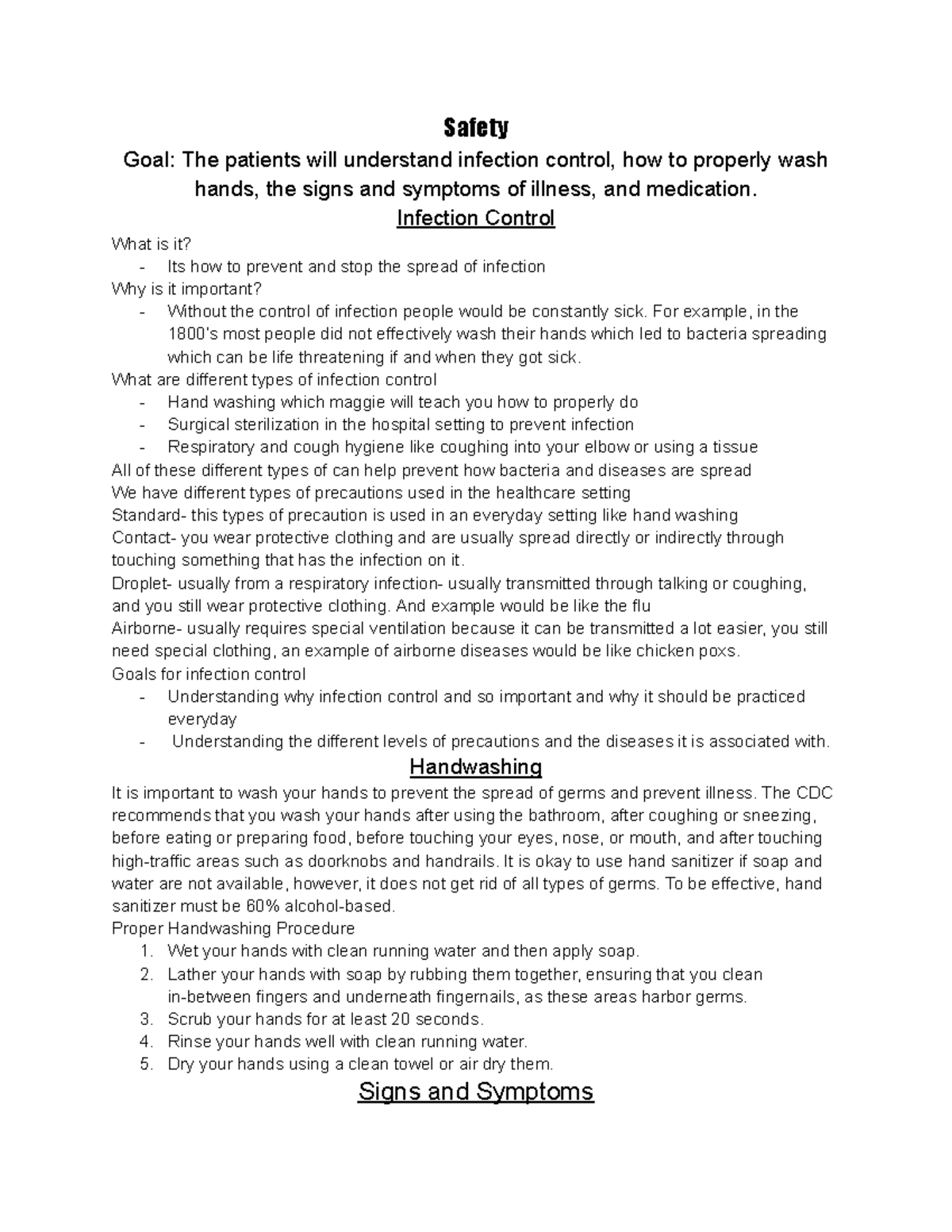 Psych Handout - Piedmont Clinical Assignment - Safety Goal: The ...