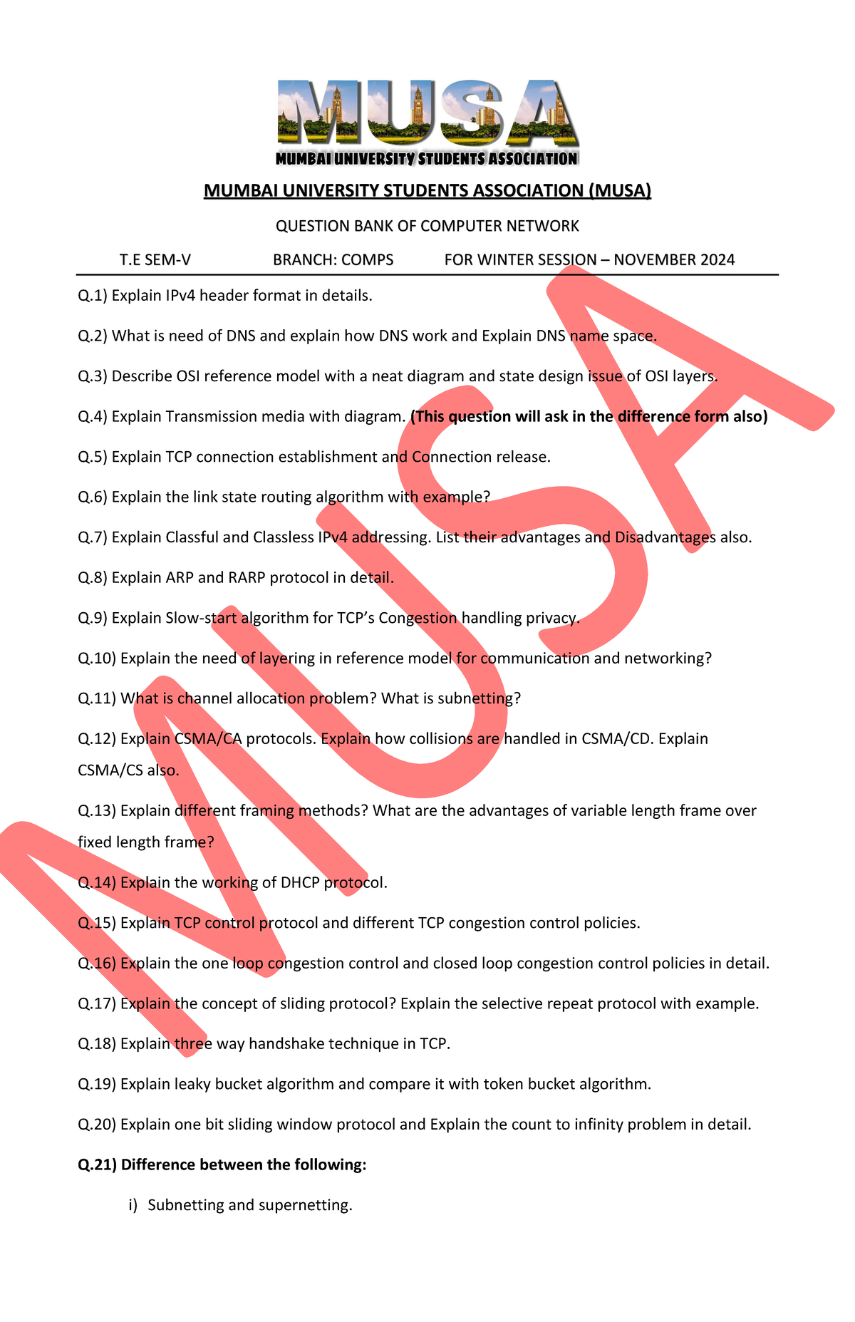 CN QB - yglkjjjjjfghj gkyuhjk - MUMBAI UNIVERSITY STUDENTS ASSOCIATION (MUSA) QUESTION BANK OF ...