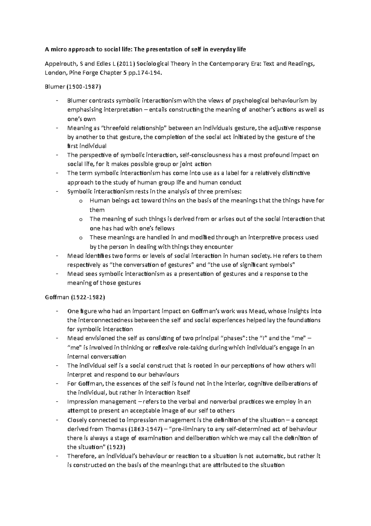 Seminar 2 A micro approach to social life - A micro approach to social ...