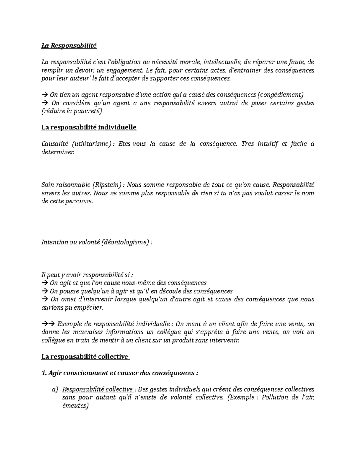 La Responsabilité - note de cours - La Responsabilité La responsabilité ...