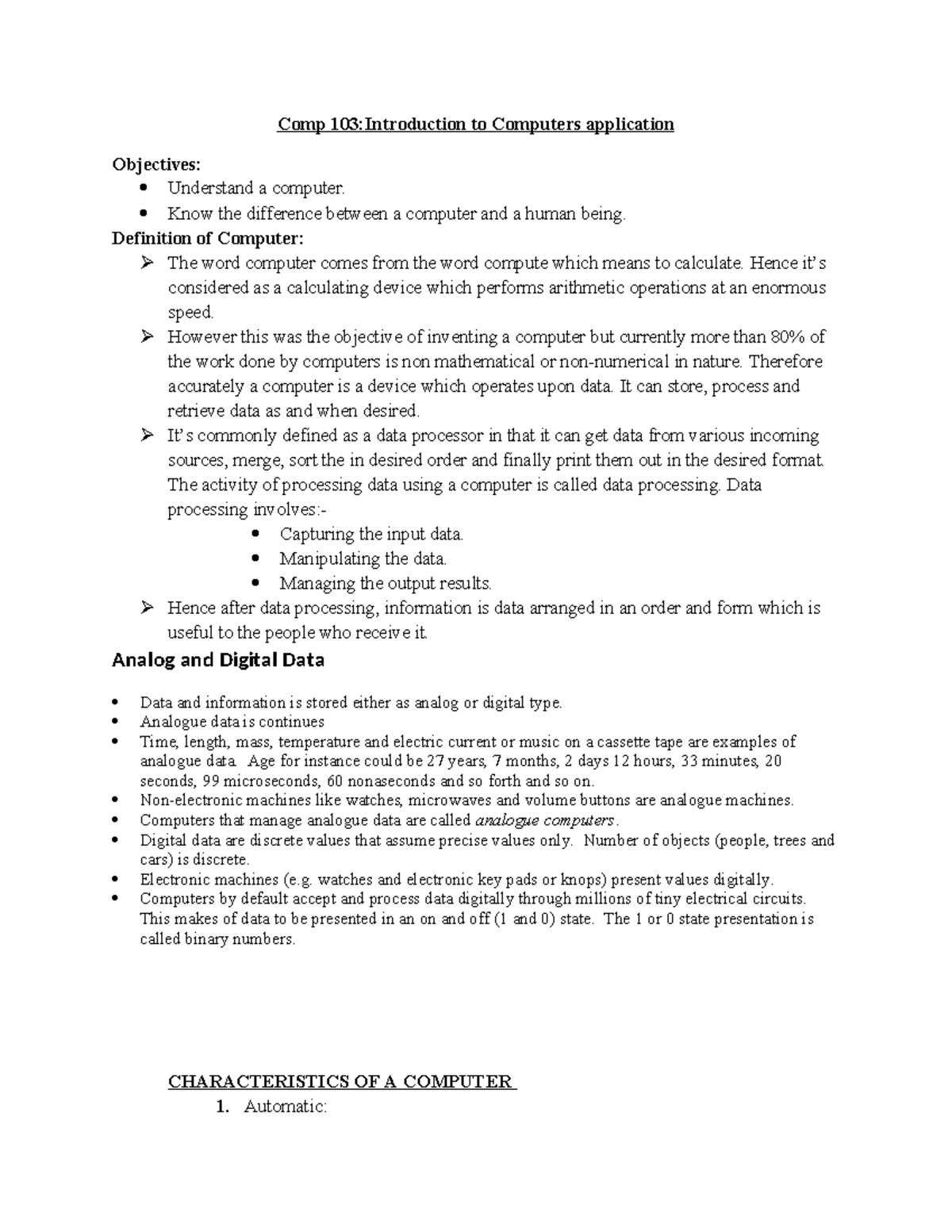 COSC 103 Handout 042426 - Comp 103:Introduction to Computers application Objectives: Understand ...