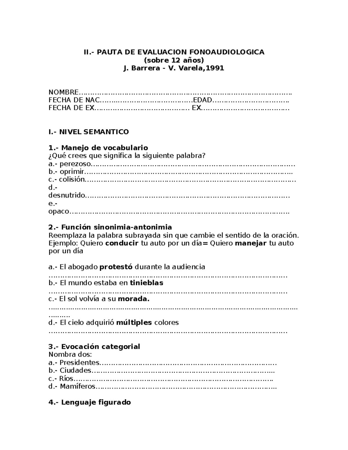 PEFE +12 años - evaluacion lenguaje mayores de 12 años - II.- PAUTA DE ...