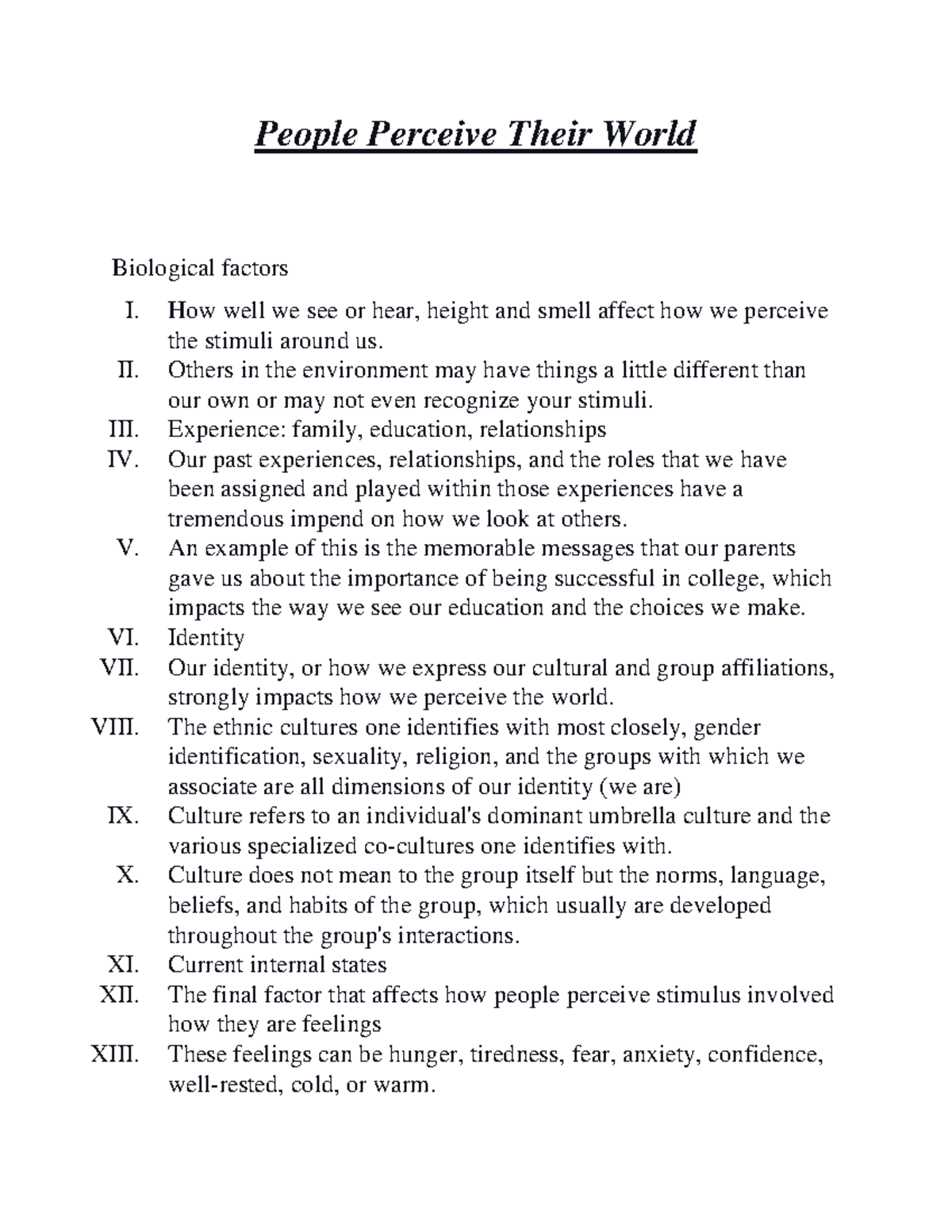People Perceive Their World 1 - People Perceive Their World Biological ...