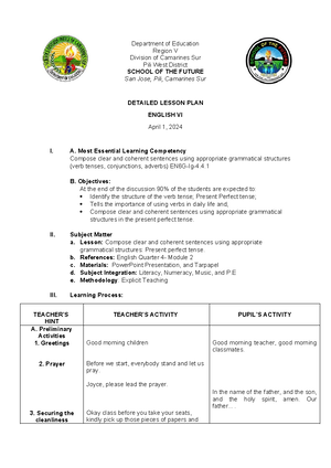 Lesson PLAN Grade 6- Piksyon AT DI Piksyon - Republic of the ...