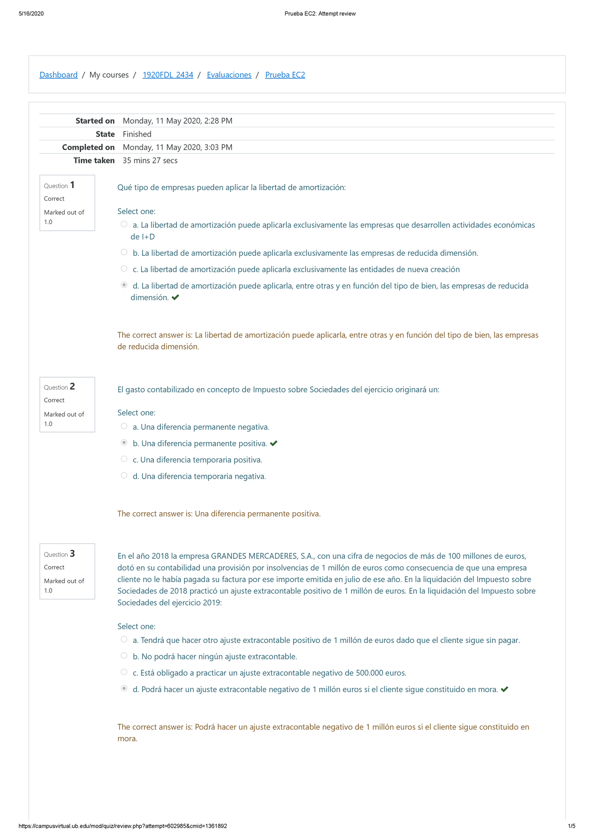 Examenes ISOC Todos - EXAMEN FINAL FISCALIDAD DE LA EMPRESA 2020/2021 ISOC - 5/16/2020 Prueba ...