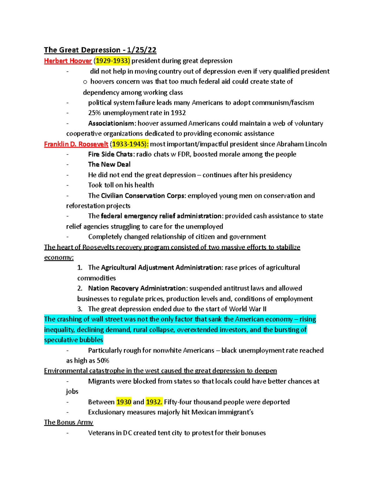 The Great Depression - Grubbs - The Great Depression - 1/25/ Herbert ...