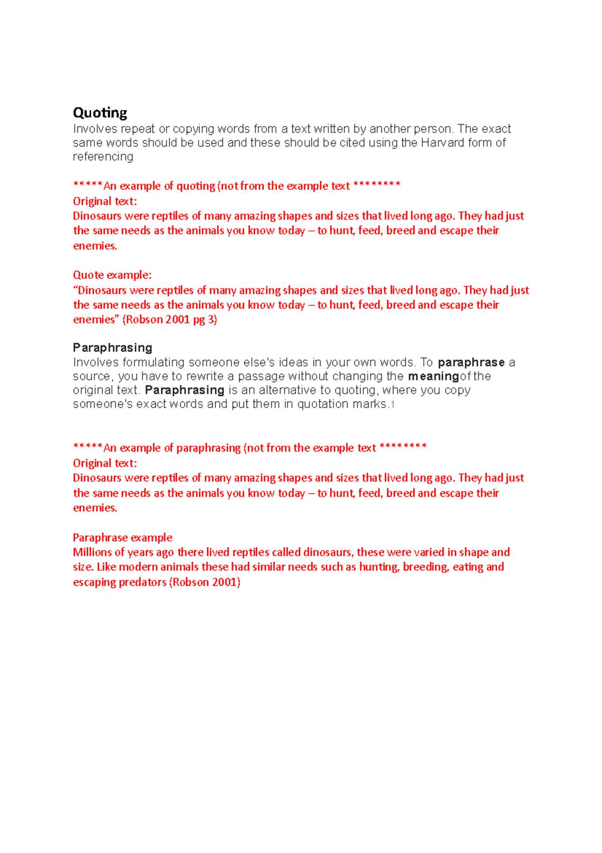 Examples of quoting and paraphrasing 1801467 454 - Quoting Involves ...