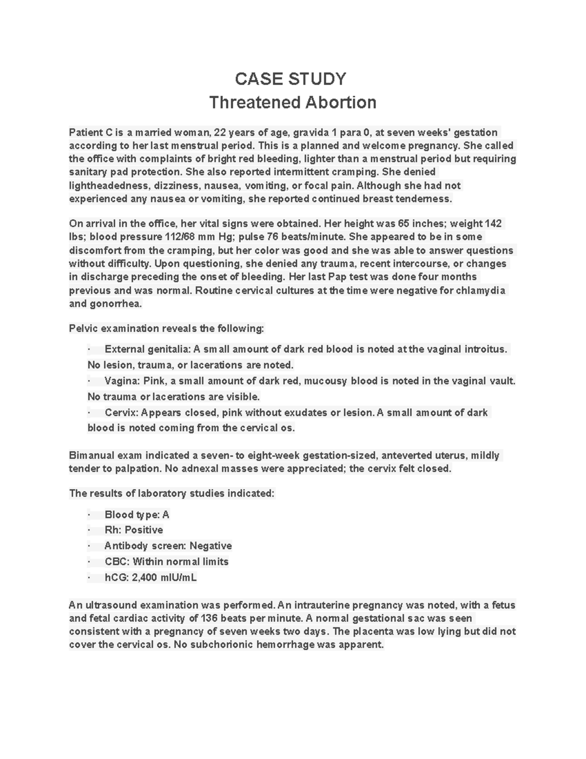 10 case of Threatened Abortion - Theoretical Foundations in Nursing ...
