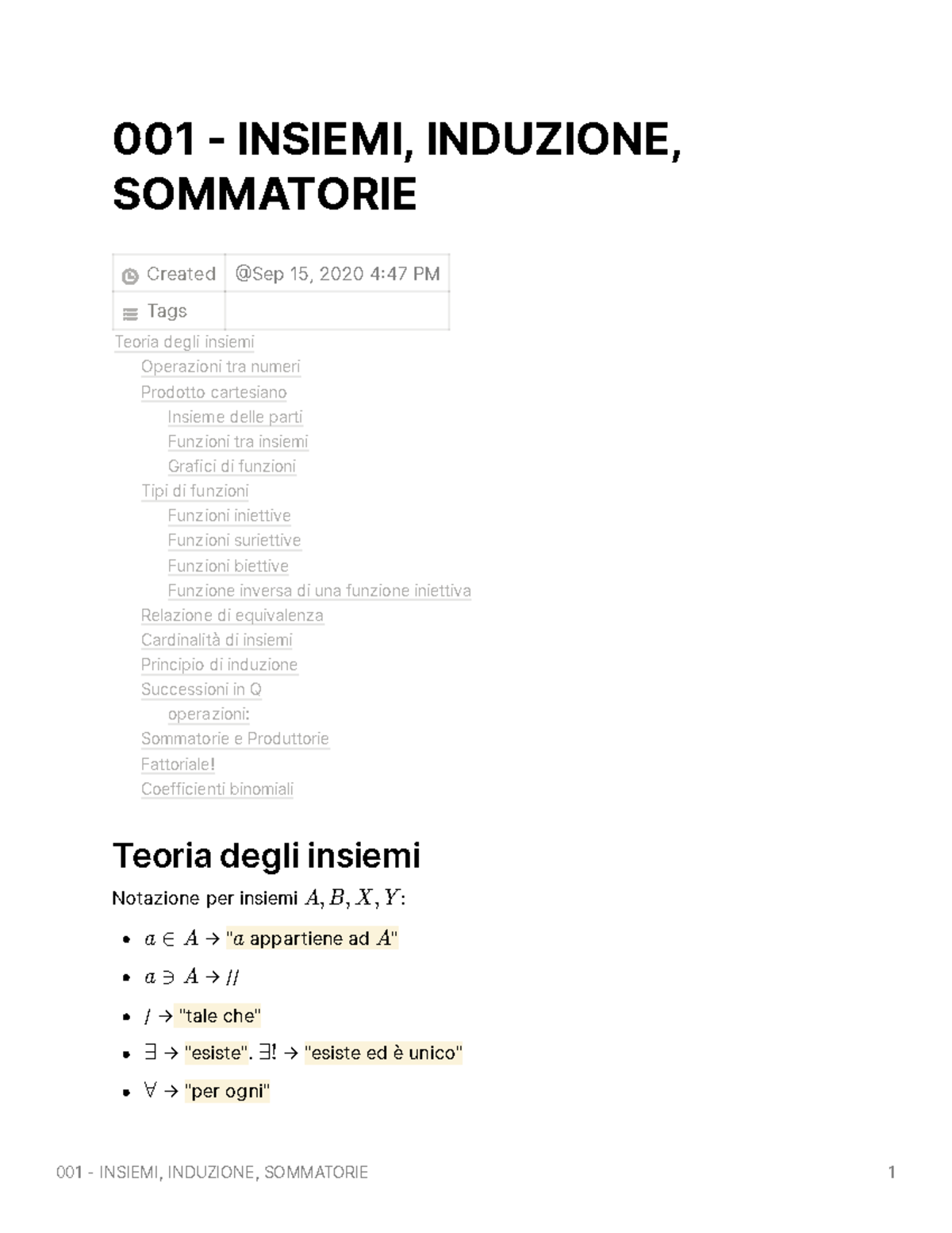 Lezione 1 Cipriani - Insiemi Induzione Sommatorie - 001 - INSIEMI ...