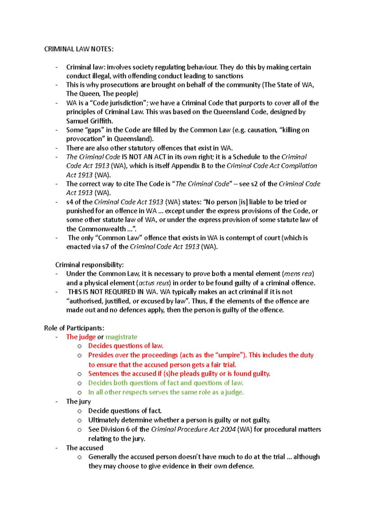 Criminal Law A Notes - CRIMINAL LAW NOTES: Criminal law: involves ...