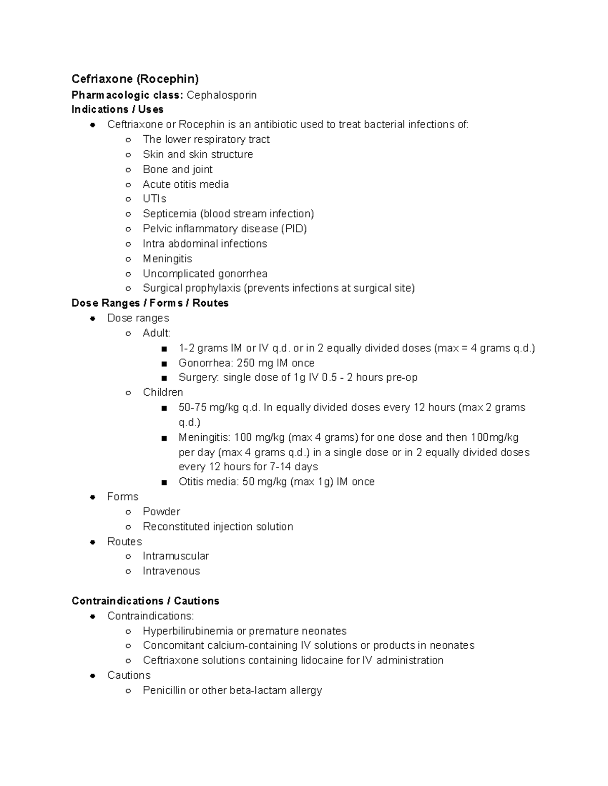 Cefriaxone (Rocephin) - Cefriaxone (Rocephin) Pharmacologic class ...