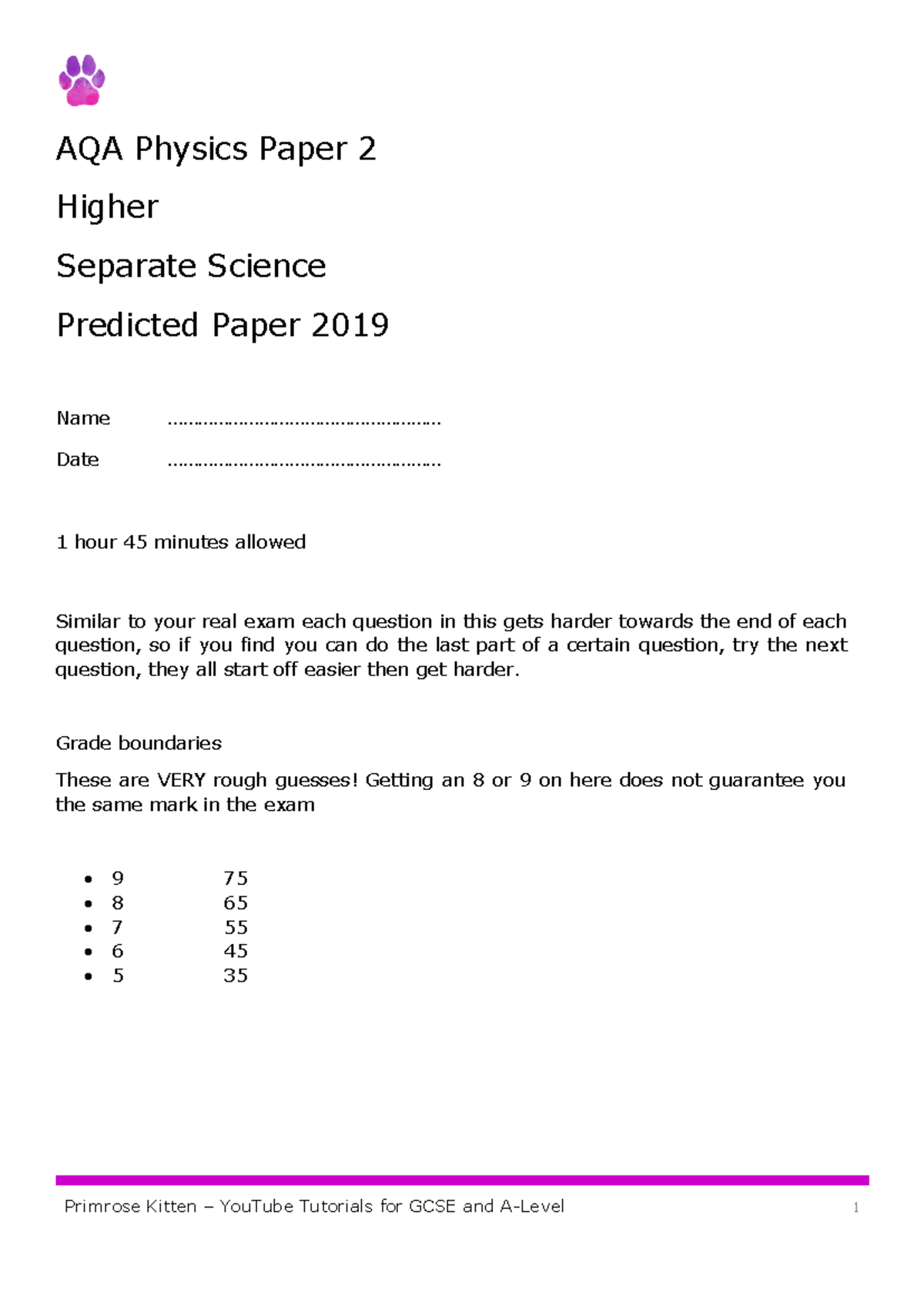 AQA Separate Science Physics Paper 2 2019 predicted paper Final - AQA ...