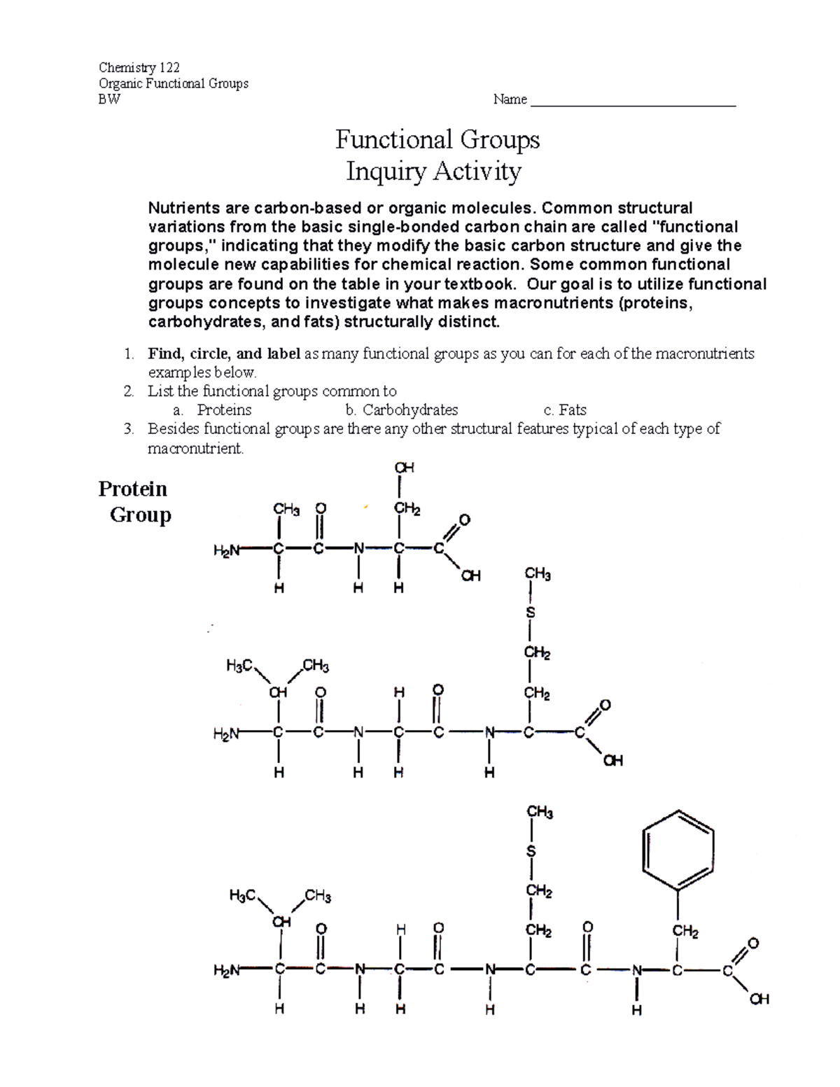 Functional Group Inquiry activity - CHM 121 - Studocu