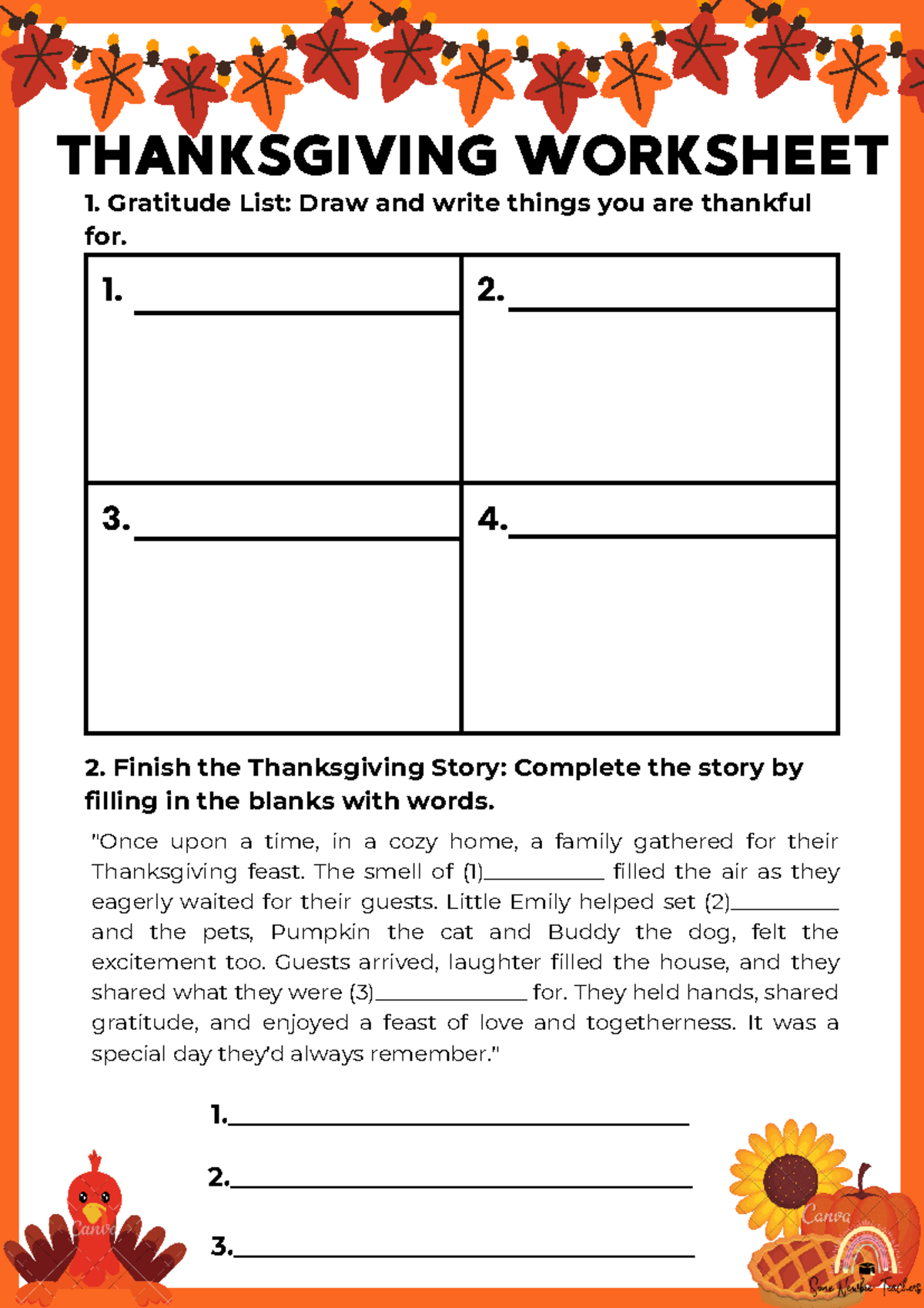 Thanksgiving Worksheet - 1. 2. 3. 4. THANKSGIVING WORKSHEET 1 ...