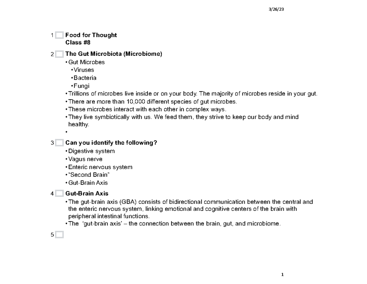 Food for Thought Class #8SA - Read-Only - 3/26/ 1 Food for Thought ...