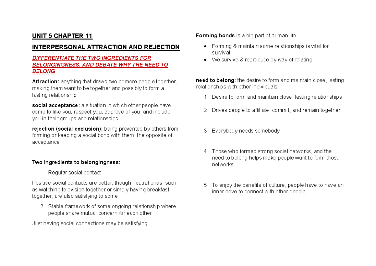 Semester TEST 2 UNIT 5 Chapter 11 - UNIT 5 CHAPTER 11 INTERPERSONAL ...