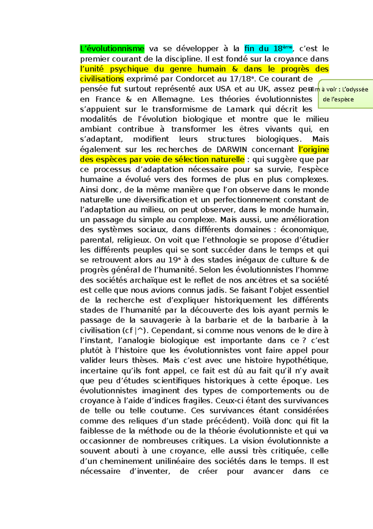 L’évolutionnisme - Notes de cours analyse socio - L’évolutionnisme va ...
