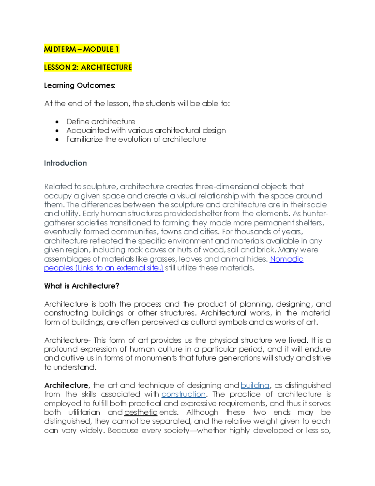 Midtem HUM 10 Module Architecture - MIDTERM 3 MODULE 1 LESSON 2 ...