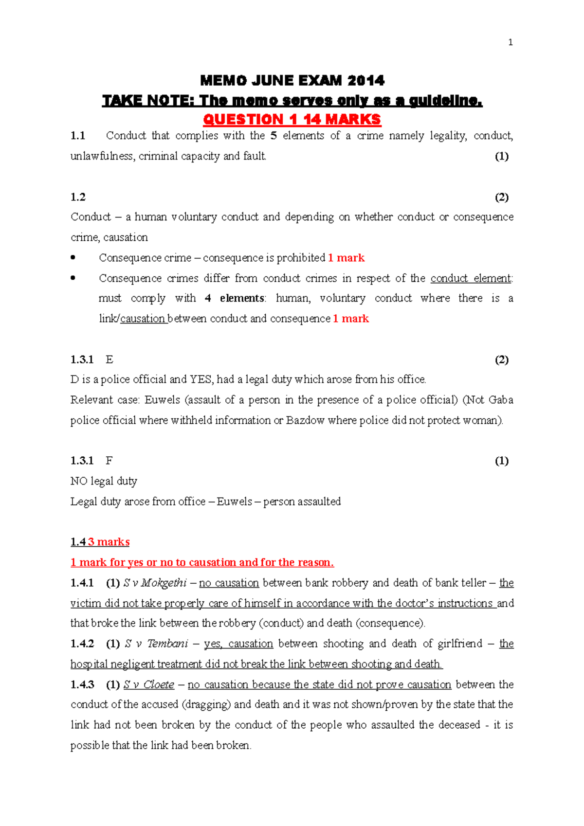 Edulink MEMO JUNE EXAM 2014 - MEMO JUNE EXAM 2014 TAKE NOTE: The memo ...