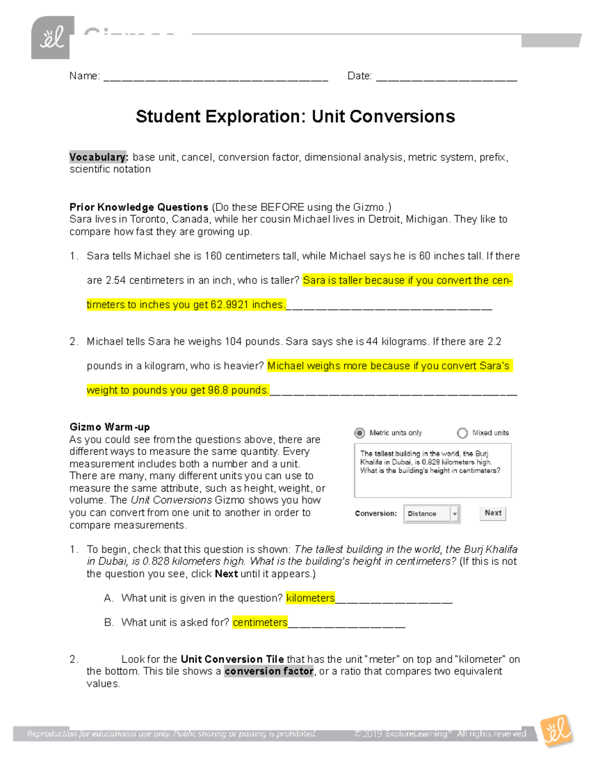 Unit Conversion SE - Chem 1 - Name ...